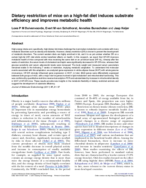 (PDF) Dietary restriction of mice on a high-fat diet induces substrate ...