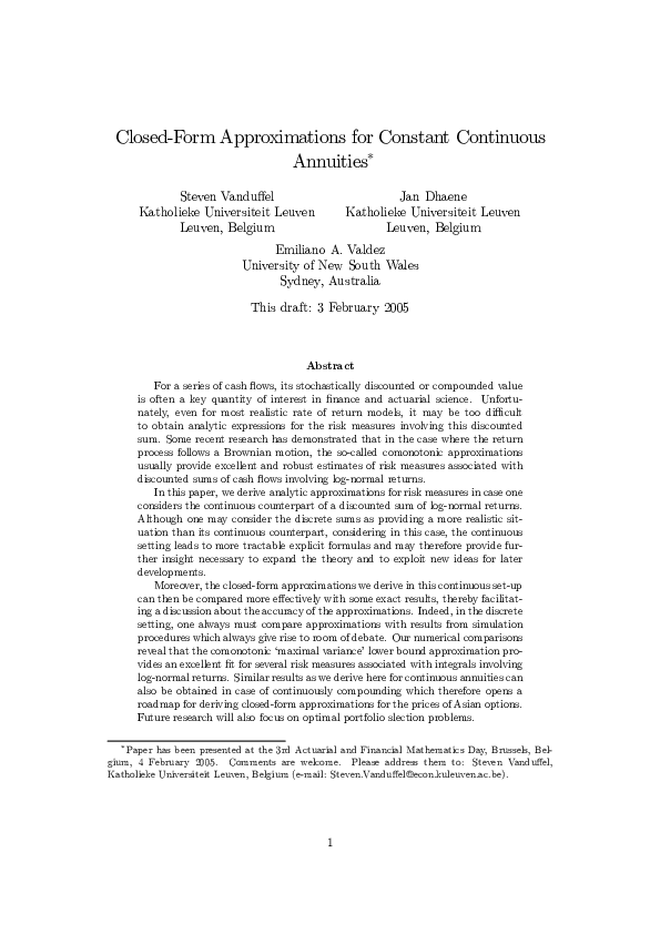 (PDF) Closed-form approximations for constant continuous annuities