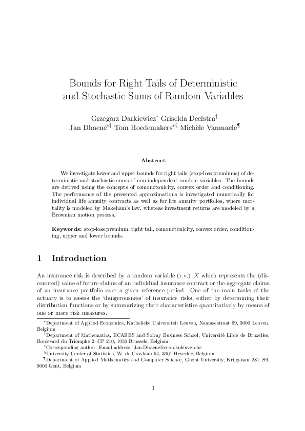 (PDF) Bounds for Right Tails of Deterministic and Stochastic Sums of Random Variables