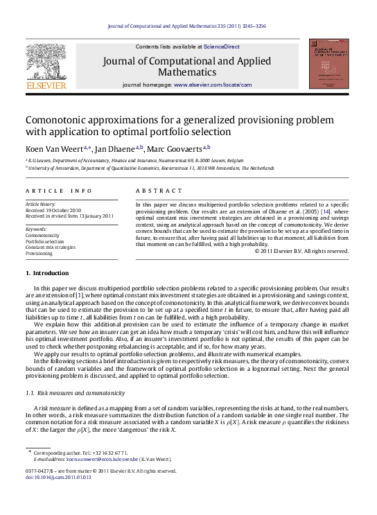 (PDF) Comonotonic approximations for a generalized provisioning problem ...