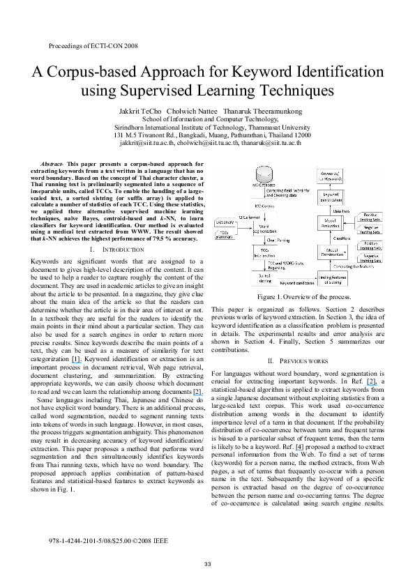 (PDF) A corpus-based approach for keyword identification using supervised learning techniques