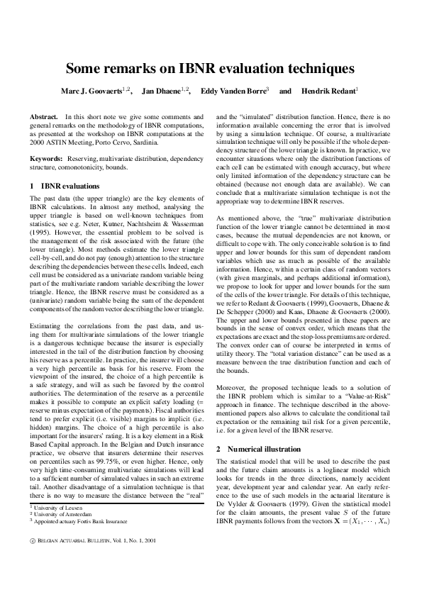 (PDF) Some remarks on IBNR evaluation techniques