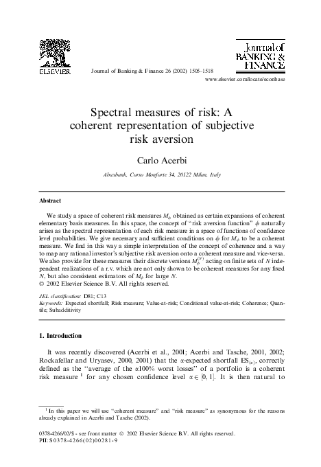 (PDF) Spectral Measures of Risk: A Coherent Representation of ...