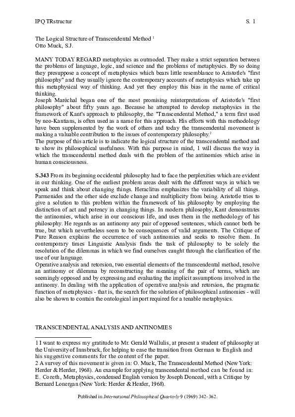 (DOC) The Logical Structure of Transcendental Method