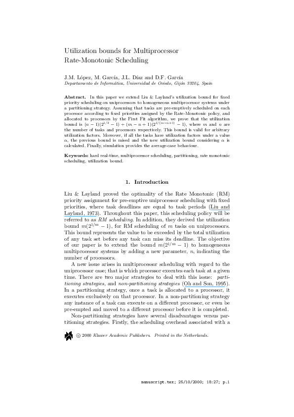 Pdf Utilization Bounds For Multiprocessor Rate Monotonic Scheduling