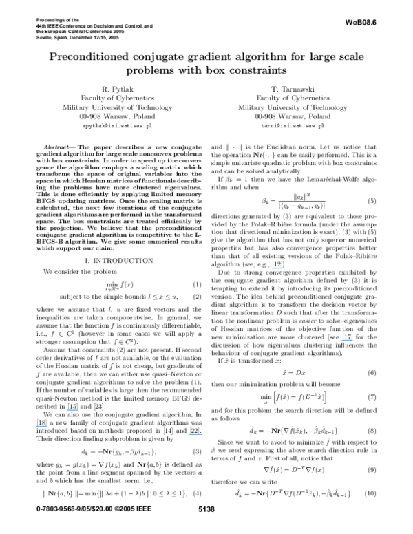 Pdf Preconditioned Conjugate Gradient Algorithm For Large Scale