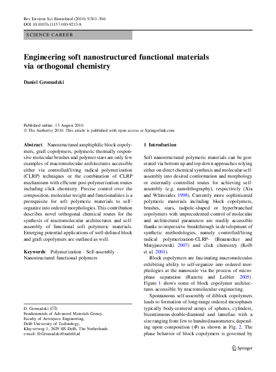 (PDF) Engineering soft nanostructured functional materials via orthogonal chemistry