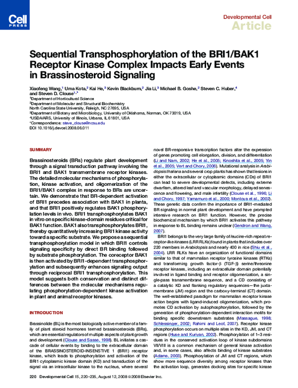 (PDF) Sequential Transphosphorylation of the BRI1/BAK1 Receptor Kinase ...