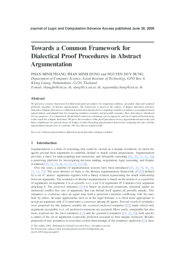 Pdf Towards A Common Framework For Dialectical Proof Procedures In