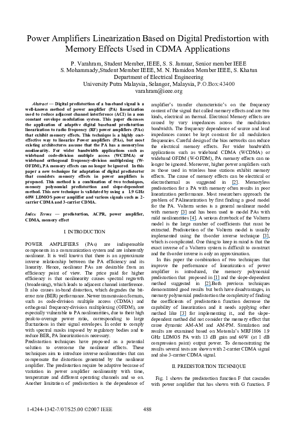 (PDF) Power amplifiers linearization based on digital predistortion with memory effects used in ...