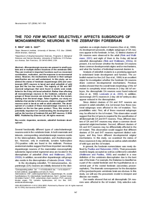 (PDF) The too few mutant selectively affects subgroups of monoaminergic ...