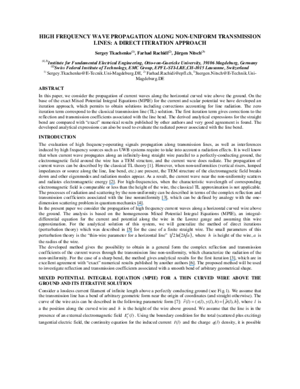 (PDF) High frequency wave propagation along non-niform transmission lines: a direct iteration ...