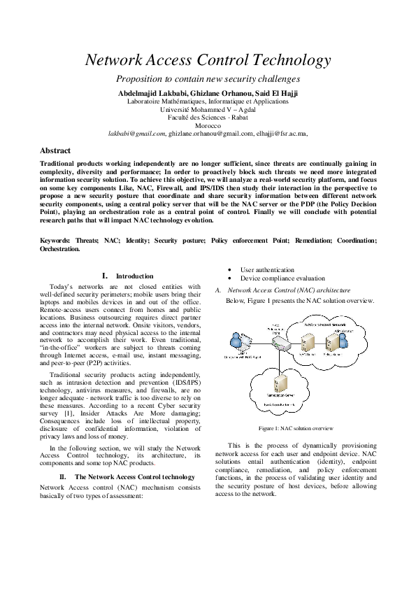 (PDF) Network Access Control Technology—Proposition to Contain New Security Challenges
