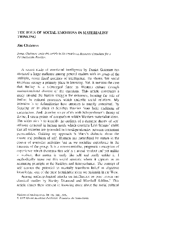 (PDF) The Role of Social Emotions in Materialist Thinking