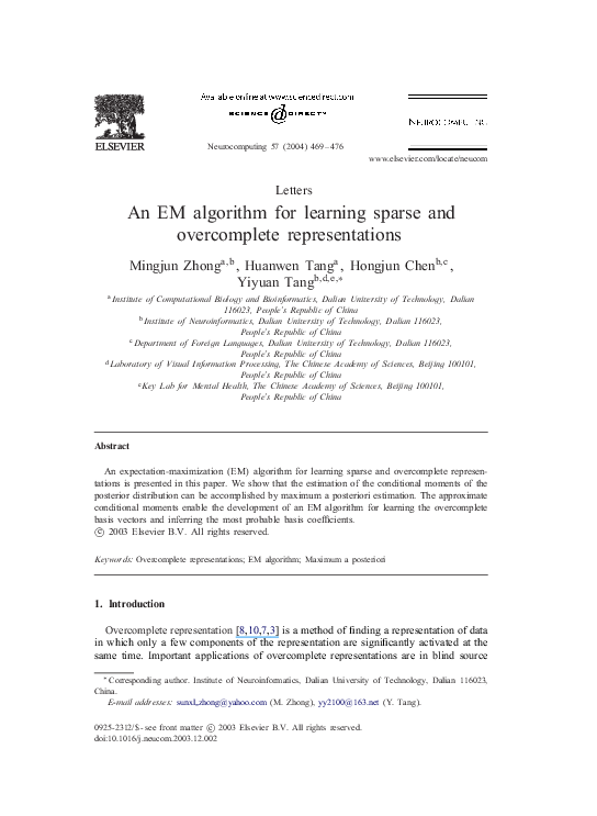 (PDF) An EM algorithm for learning sparse and overcomplete representations