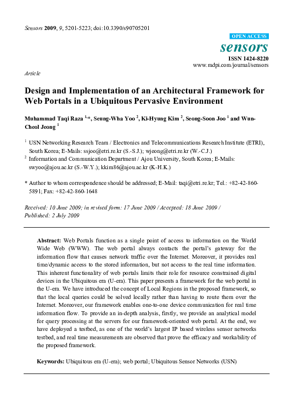 (PDF) Design and Implementation of an Architectural Framework for Web Portals in a Ubiquitous ...