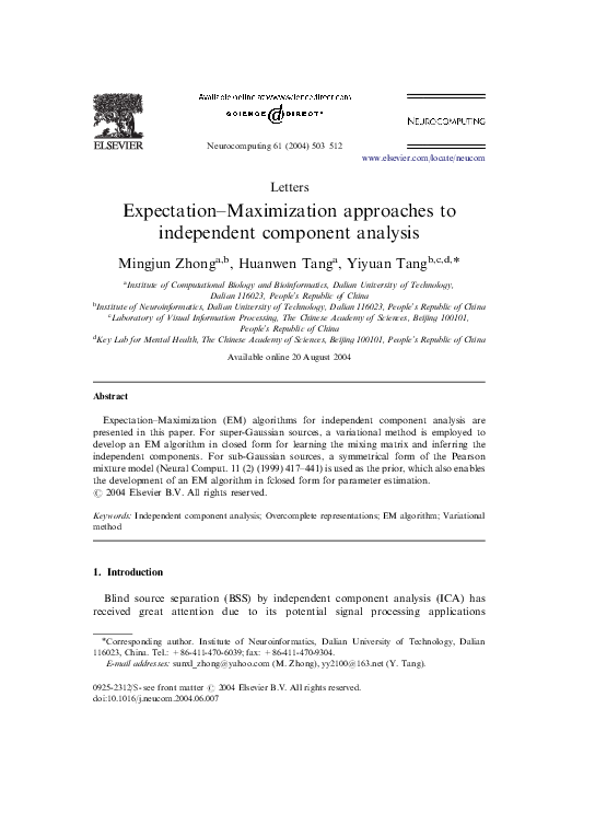Pdf Expectation Maximization Approaches To Independent Component Analysis
