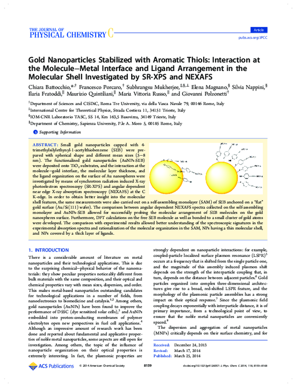 (PDF) Gold Nanoparticles Stabilized with Aromatic Thiols: Interaction ...