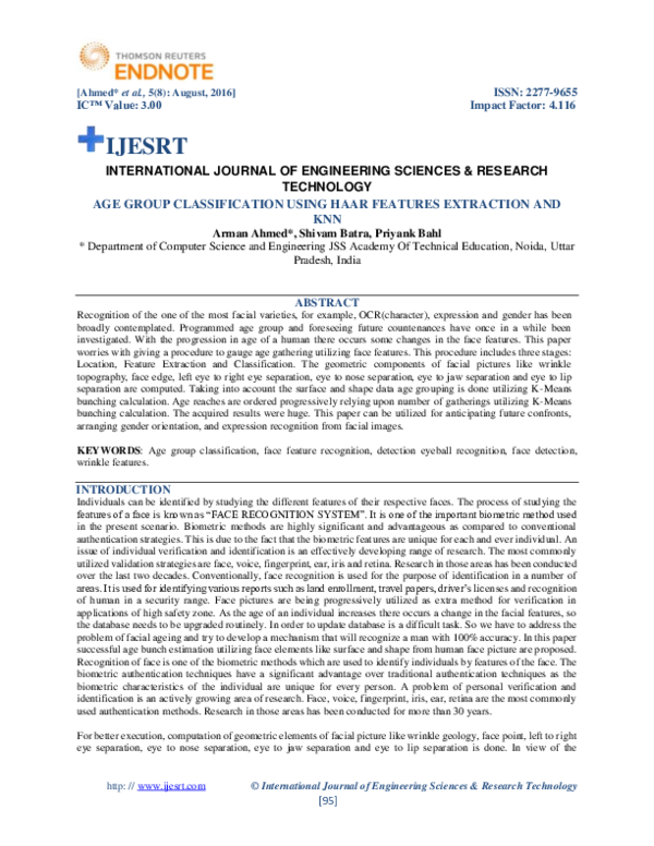 (PDF) AGE GROUP CLASSIFICATION USING HAAR FEATURES EXTRACTION AND KNN