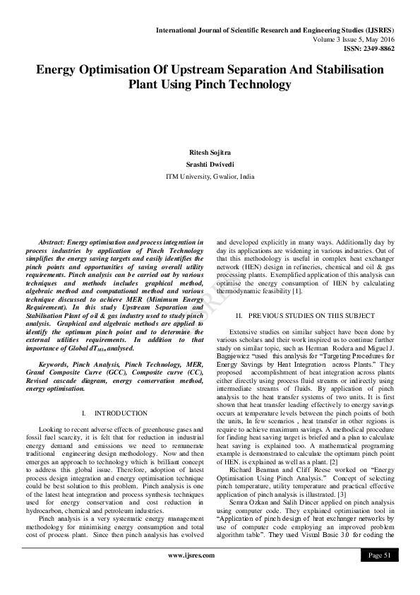 (PDF) Energy Optimisation Of Upstream Separation And Stabilisation ...