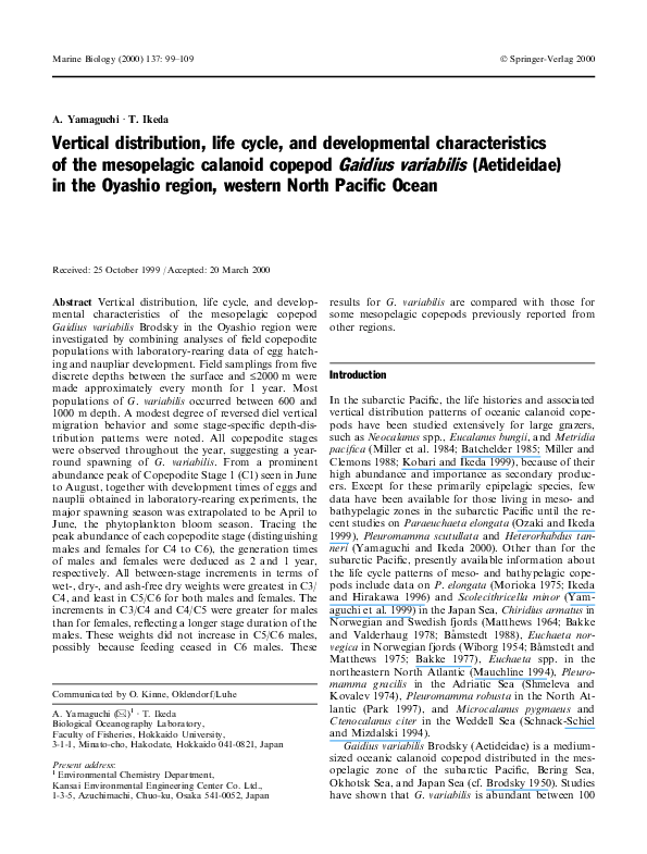 (PDF) Vertical distribution, life cycle, and developmental ...