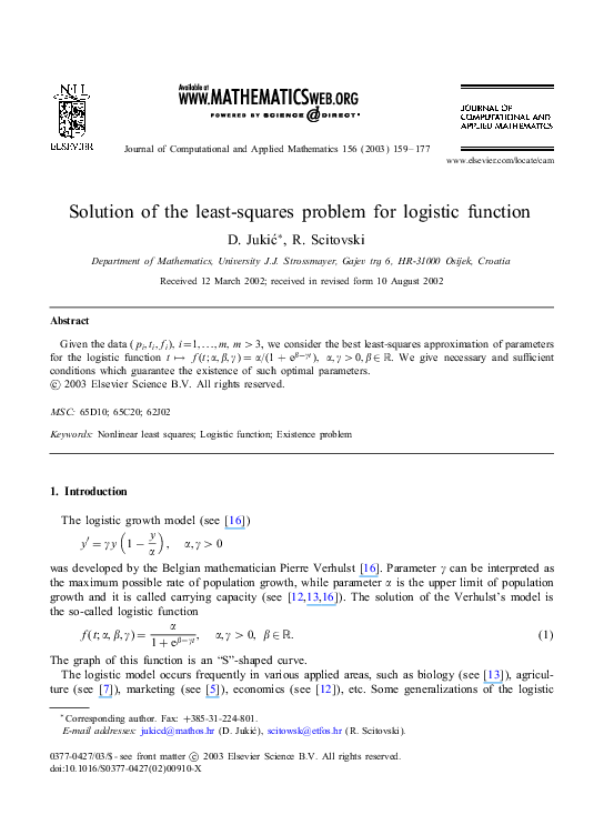 (PDF) Solution of the least-squares problem for logistic function