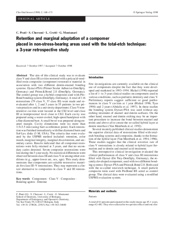 (PDF) Retention and marginal adaptation of a compomer placed in non ...