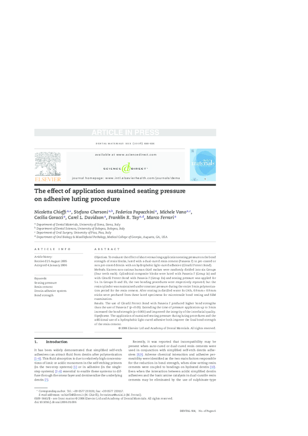 (PDF) The effect of application sustained seating pressure on adhesive ...