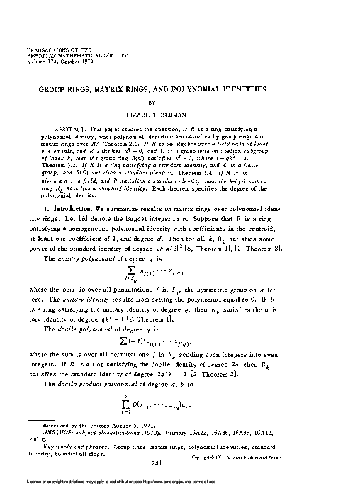 (PDF) Group rings, matrix rings, and polynomial identities