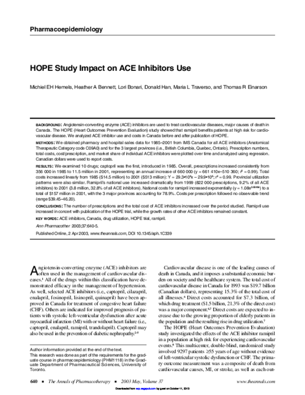 (PDF) HOPE Study Impact on ACE Inhibitors Use
