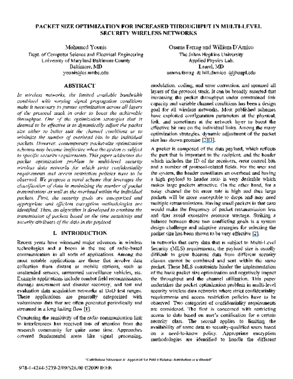 (PDF) Packet size optimization for increased throughput in multi-level security wireless networks