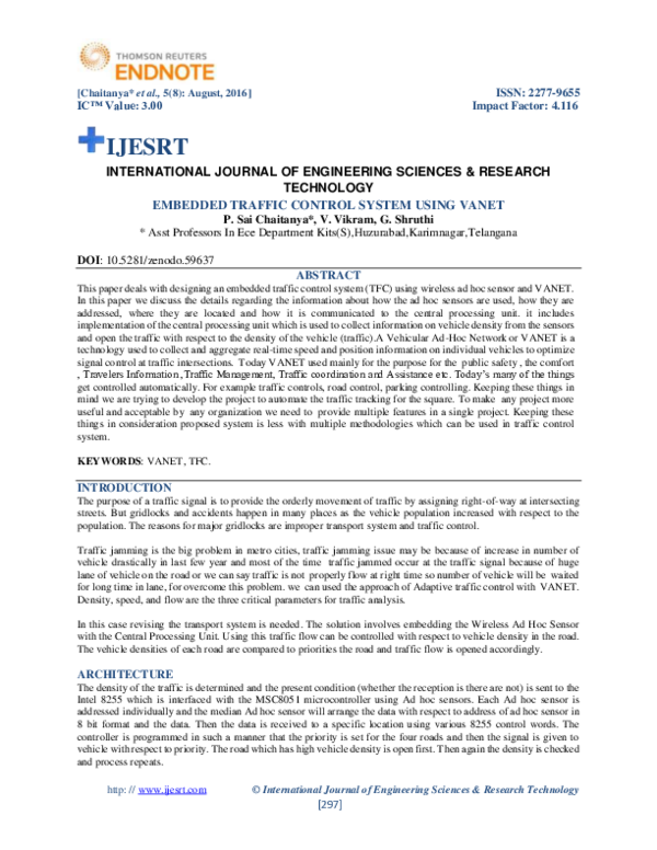 Pdf Embedded Traffic Control System Using Vanet