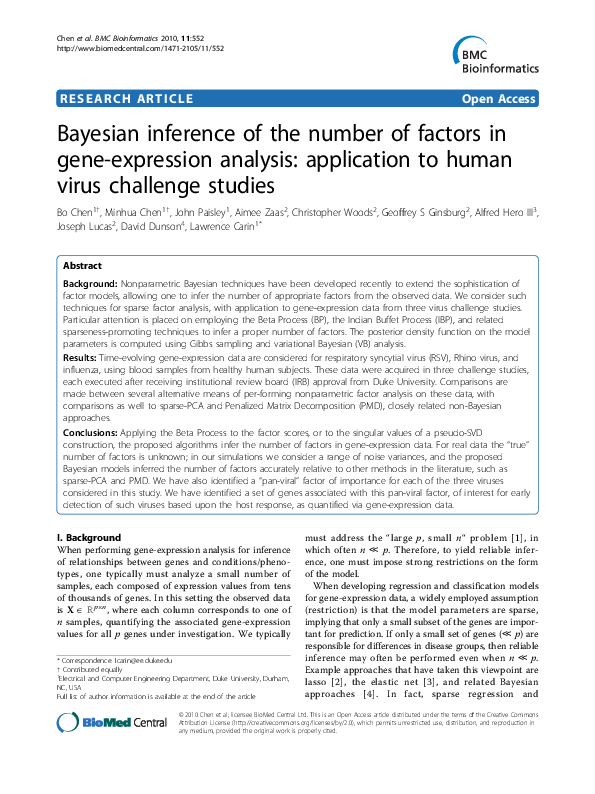 (PDF) Bayesian inference of the number of factors in gene-expression analysis: application to ...