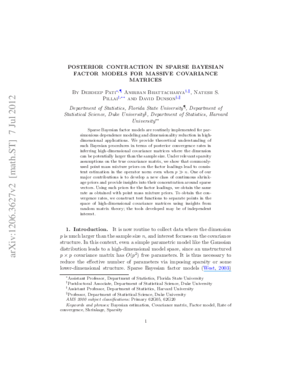 (PDF) Posterior contraction in sparse Bayesian factor models for massive covariance matrices