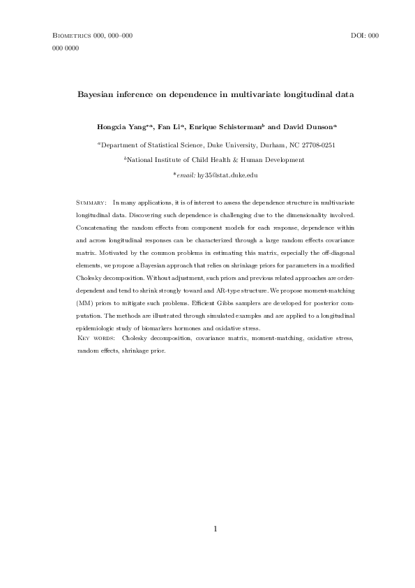 (PDF) Bayesian inference on dependence in multivariate longitudinal data