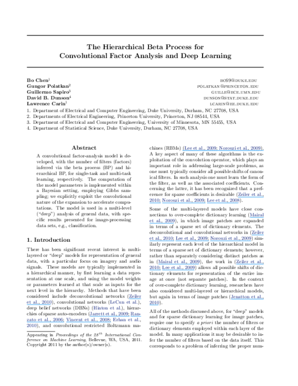 (PDF) The hierarchical beta process for convolutional factor analysis and deep learning | David ...