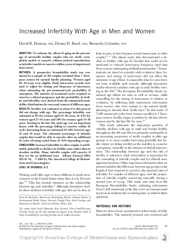 (PDF) Increased Infertility With Age in Men and Women