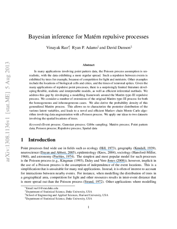 (PDF) Bayesian inference for Mat\'ern repulsive processes