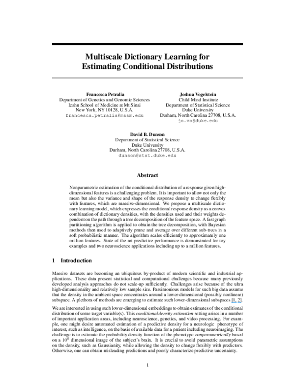 (PDF) Multiscale Dictionary Learning for Estimating Conditional Distributions