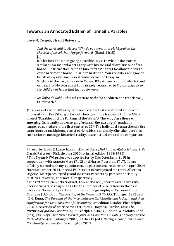 (PDF) Towards an Annotated Edition of Tannaitic Parables