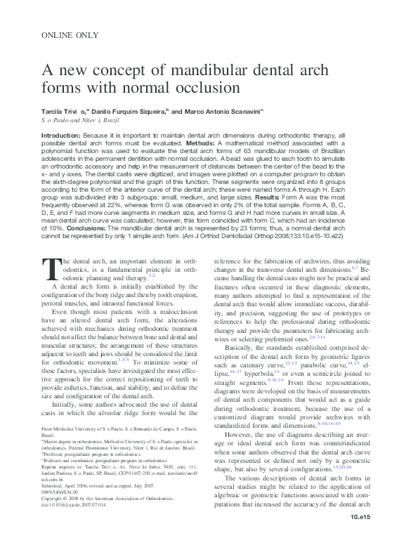 (PDF) A new concept of mandibular dental arch forms with normal occlusion