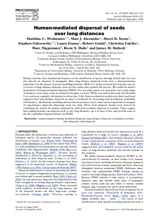 (PDF) Human-mediated dispersal of seeds over long distances