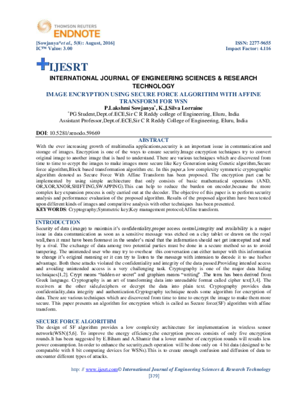 Pdf Image Encryption Using Secure Force Algorithm With Affine