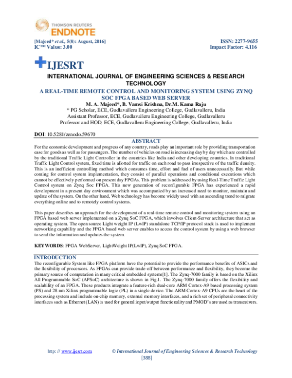 (PDF) A REAL-TIME REMOTE CONTROL AND MONITORING SYSTEM USING ZYNQ SOC FPGA BASED WEB SERVER