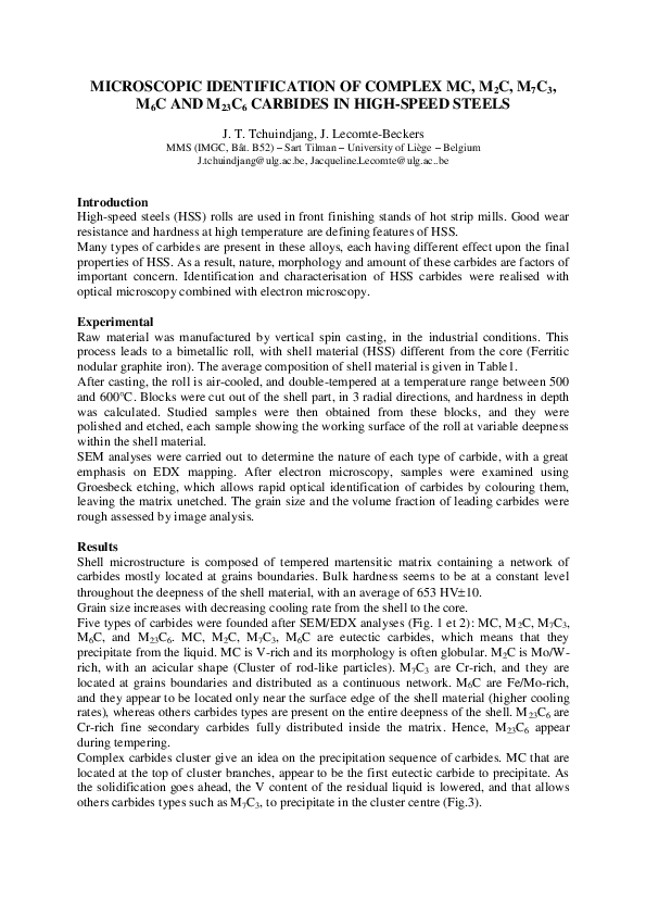 (PDF) Microscopic identification of complex MC, M2C, M7C3, M6C and ...