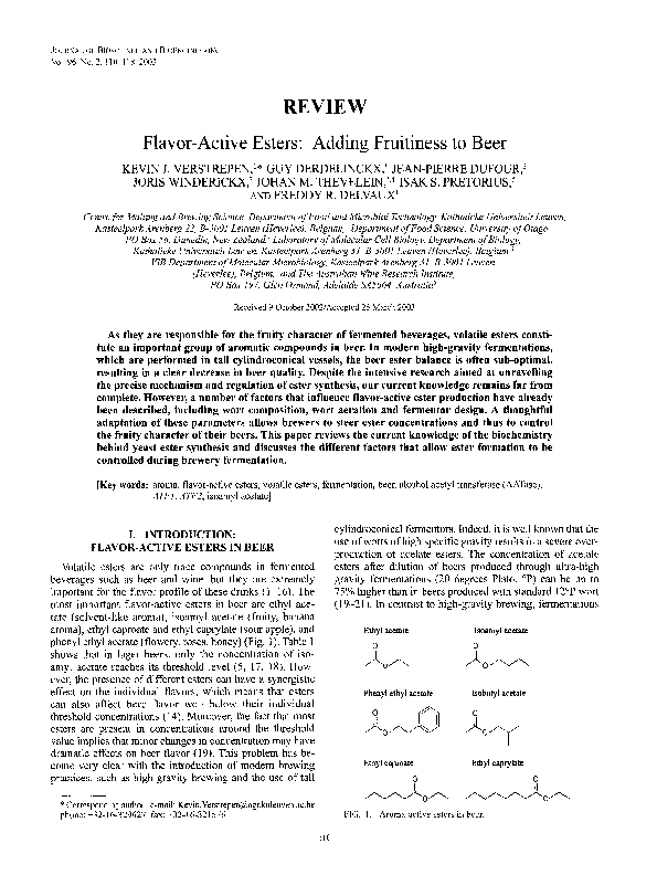 (PDF) Flavor-Active Esters: Adding Fruitiness to Beer
