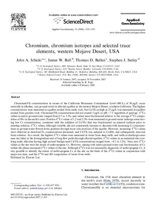 (PDF) Chromium, chromium isotopes and selected trace elements, western ...
