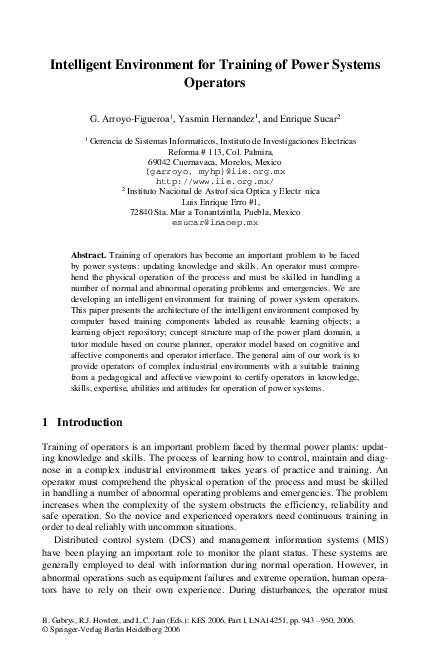 (PDF) Intelligent Environment for Training of Power Systems Operators