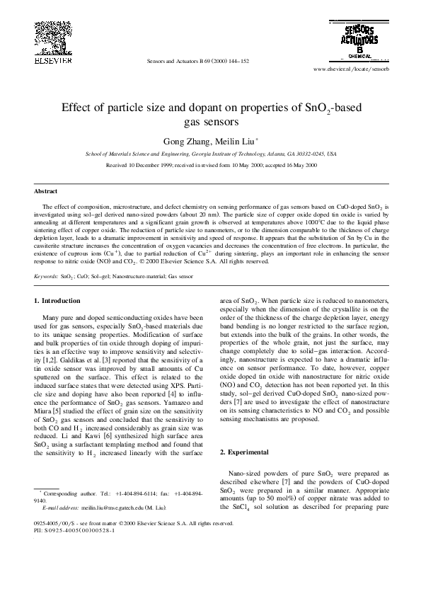 (PDF) Effect of particle size and dopant on properties of SnO 2-based gas sensors