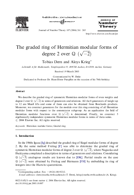 (PDF) The graded ring of Hermitian modular forms of degree 2 over